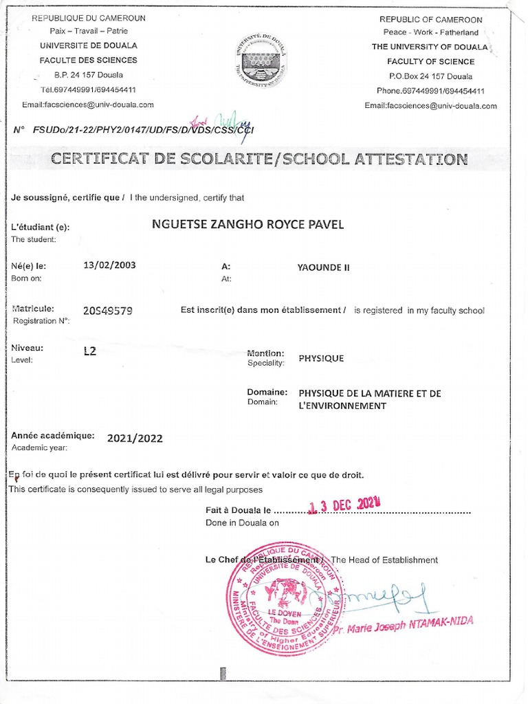 Certificats de Scolarité | PDF