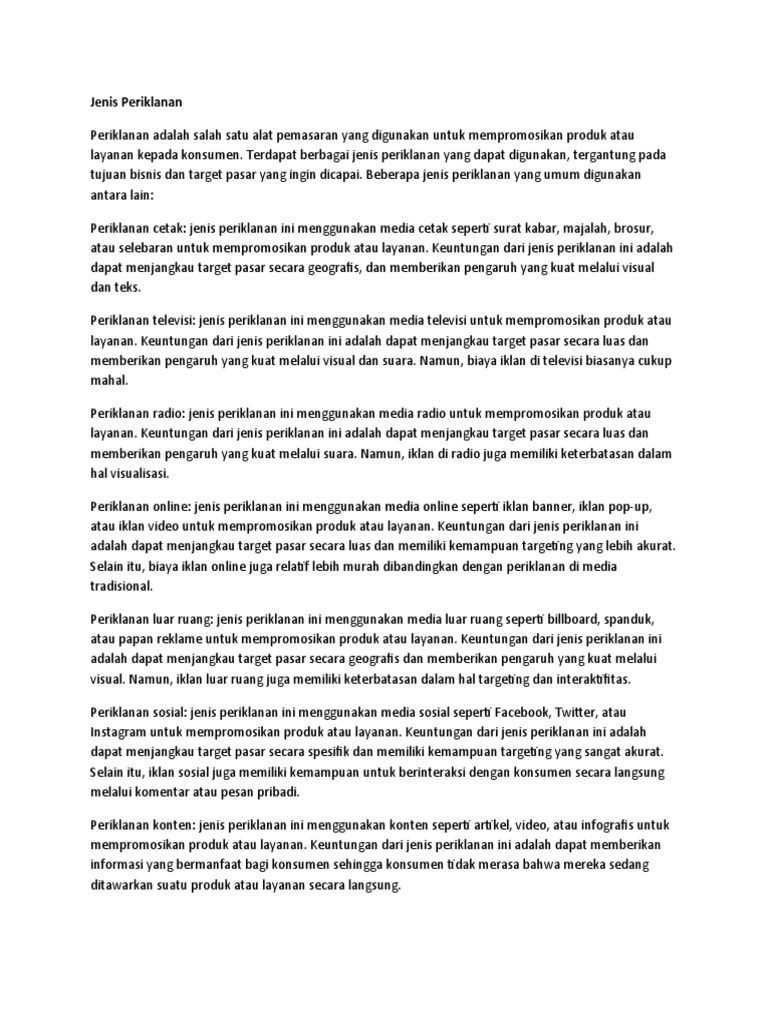 Jenis-Jenis Periklanan dan Media | PDF