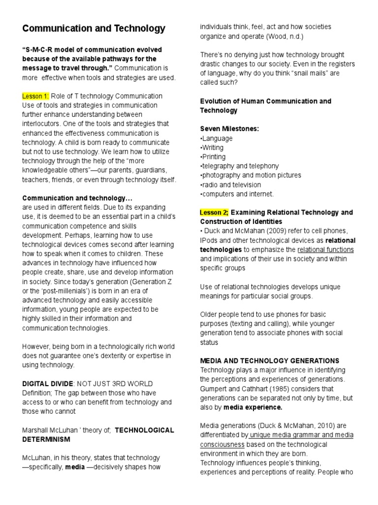 Communication and Technology: Lesson 1 | PDF | Computer Mediated Communication | Communication