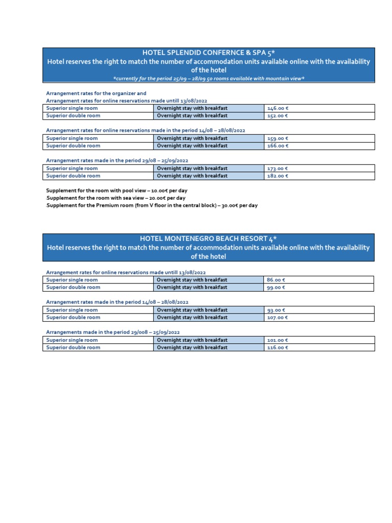Hotels Arrangement Rates | PDF