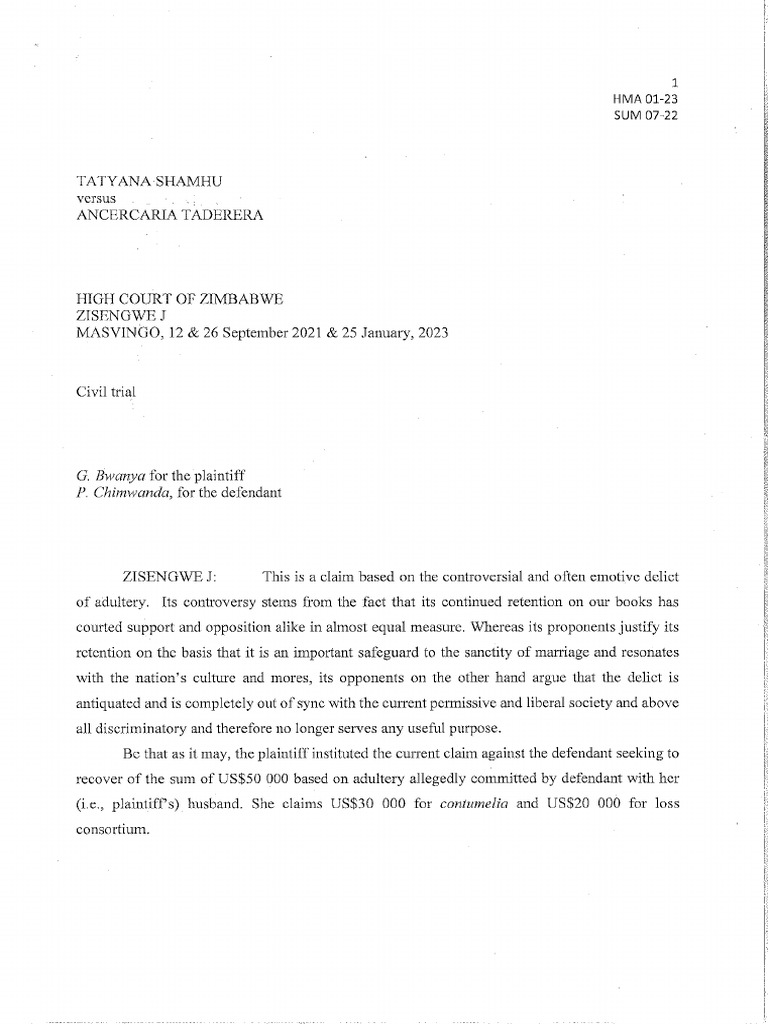 TATYANA SHAMHU Vs ANCERCARIA TADERERA HMA 01-23 | PDF