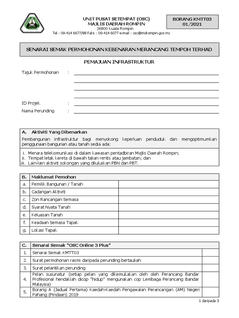 Senarai Semak Permohonan Kebenaran Merancang Tempoh Terhad kmtt03 ...