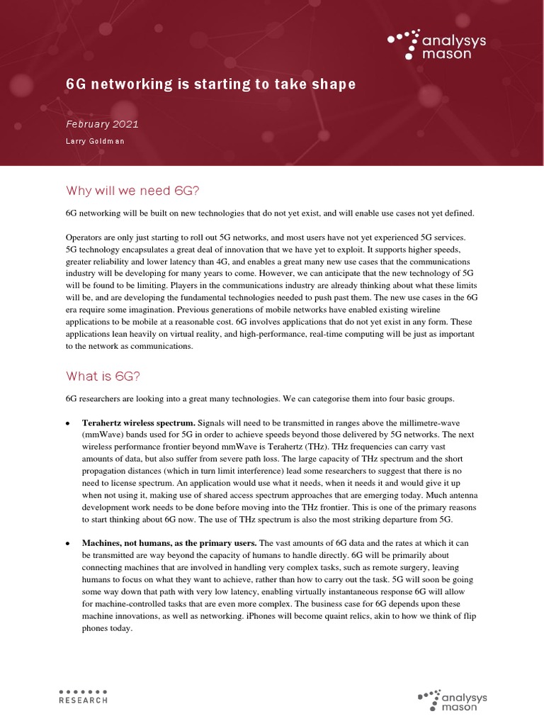 Analysys Mason 6g Networking Outlook Feb2021 Rma18 | PDF | Extremely High Frequency | Computer ...