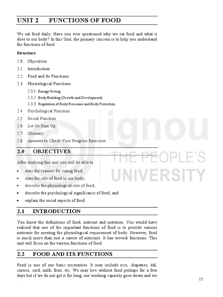 The Physiological, Psychological, and Social Functions of Food | PDF | Foods | Nutrients