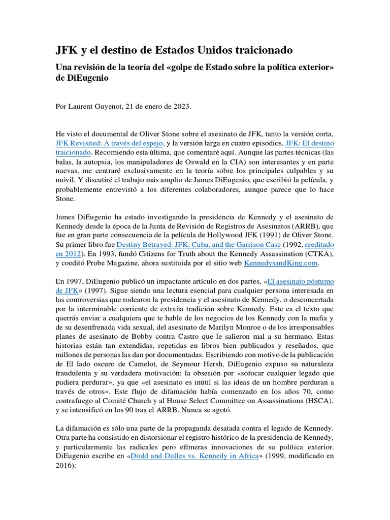 Laurent Guyenot - JFK y El Destino de Estados Unidos Traicionado | PDF | John F. Kennedy | Jfk ...