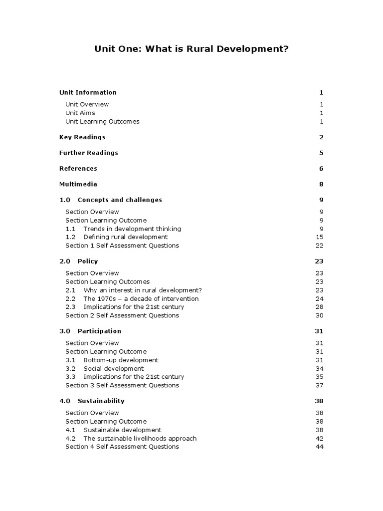 Unit One: What Is Rural Development? | PDF | Structural Adjustment ...
