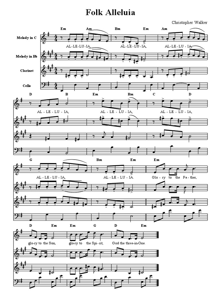 Folk Alleluia (Trinity) (Tune (C&BB) Clarinet Cello) | PDF