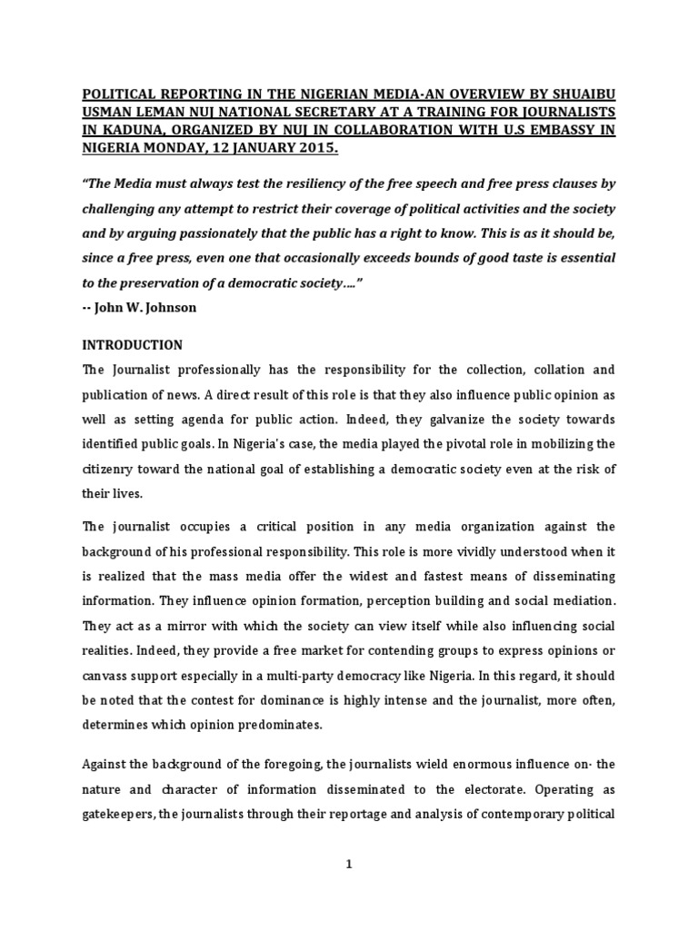 Political Reporting in The Nigerian Media An | PDF | Journalism | Elections