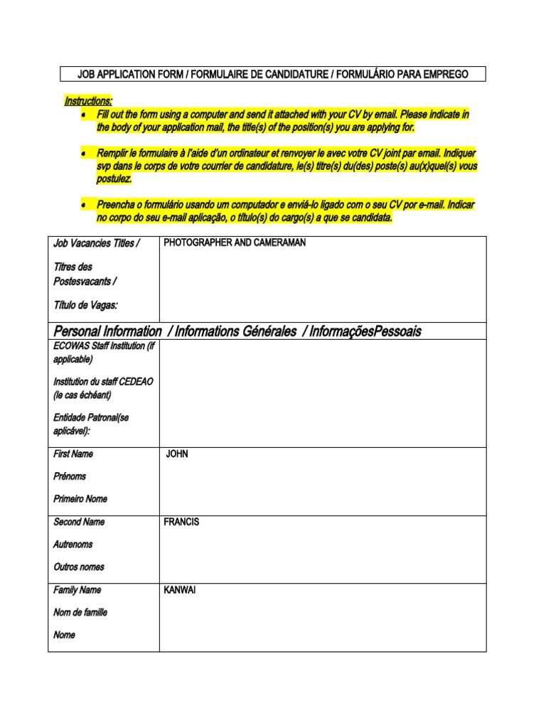 Job-Application-Form (1) Ecowas | PDF