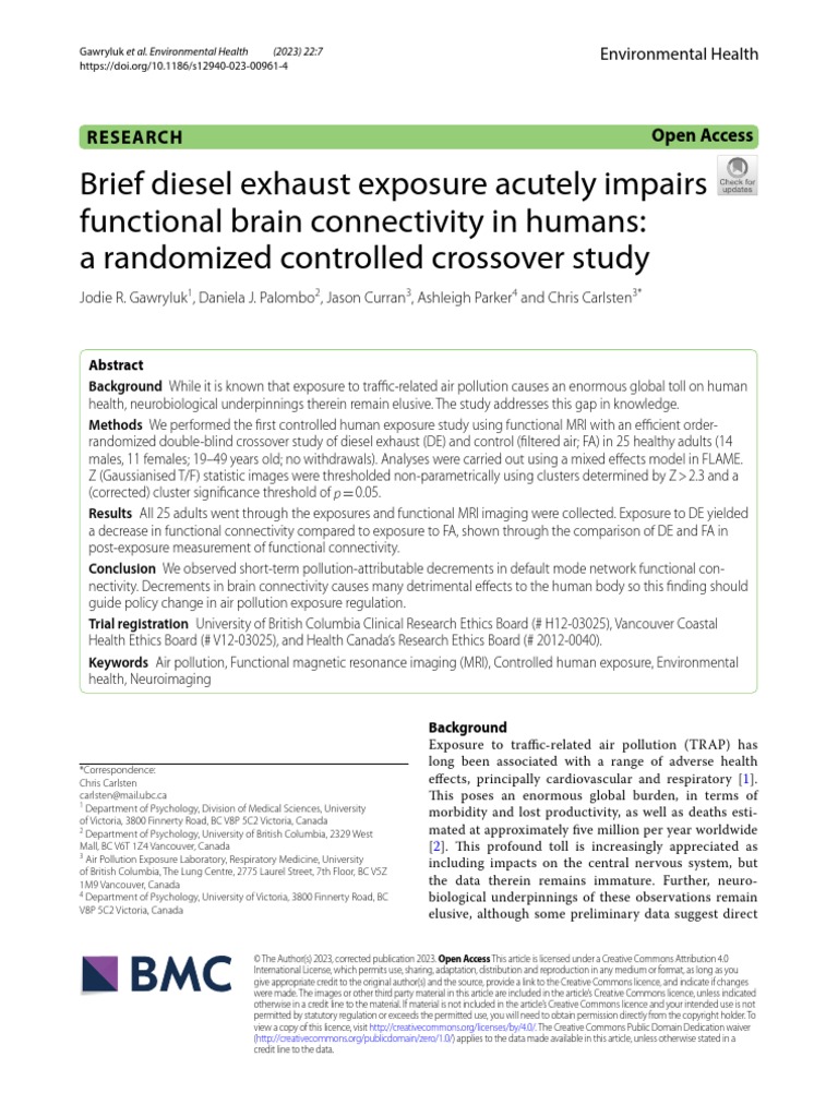 Brief Diesel Exhaust Exposure Acutely Impairs | PDF