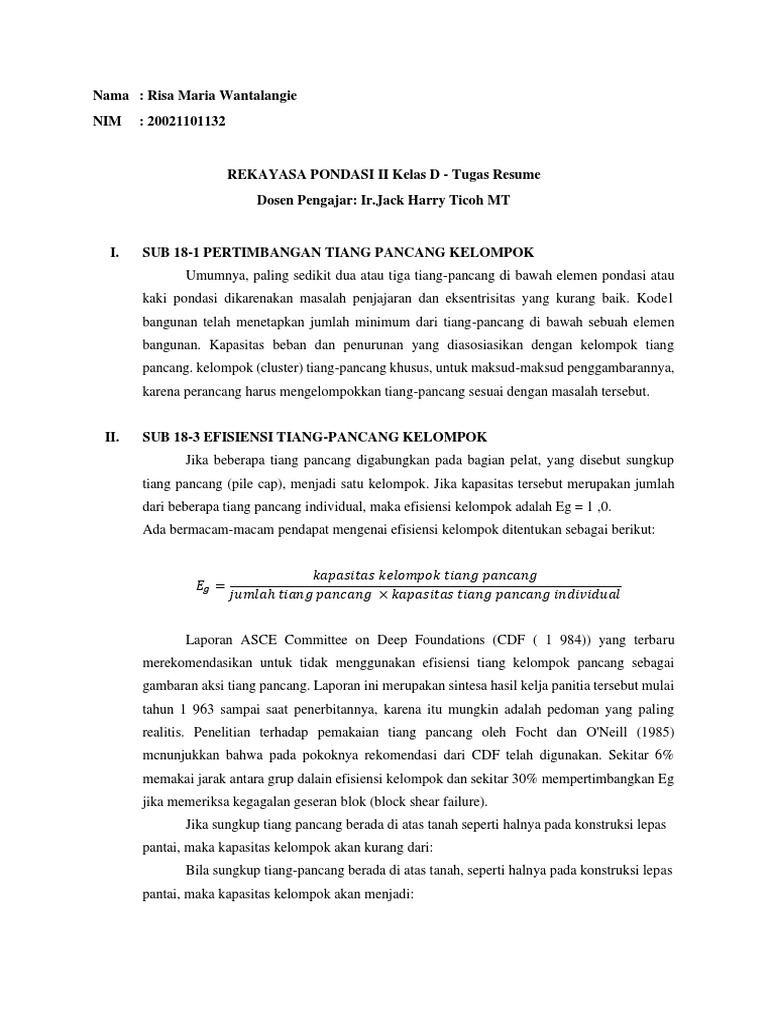 Rekayasa Pondasi Ii - Tugas Resume - 20021101132 - Risa M Wantalangie | PDF