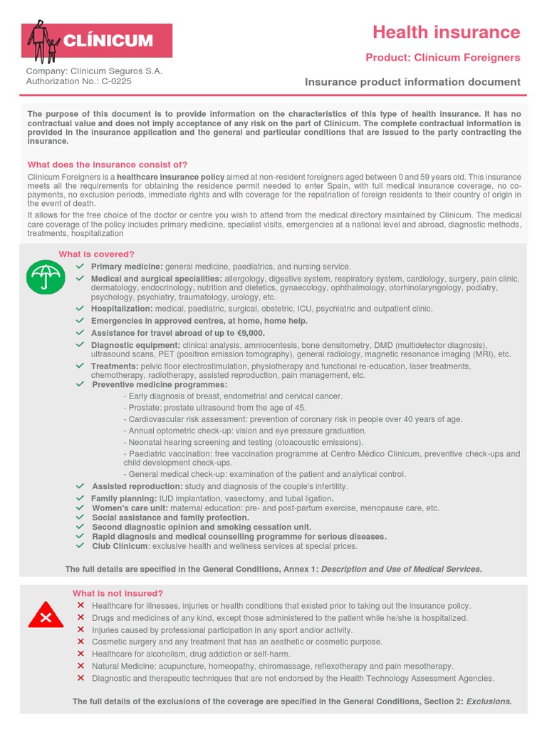 Health Insurance: Insurance Product Information Document | PDF ...
