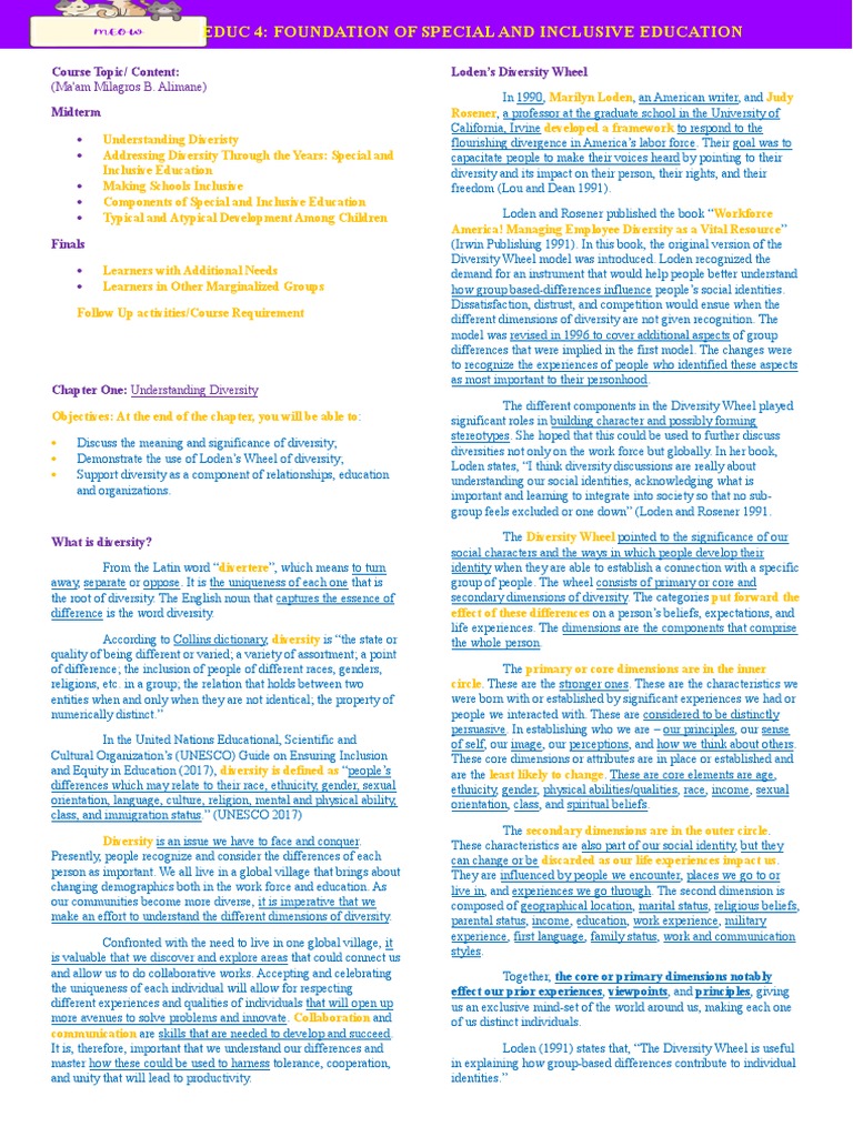 EDUC 4 Midterm Reviewer - Foundation of Special and Inclusive Education ...