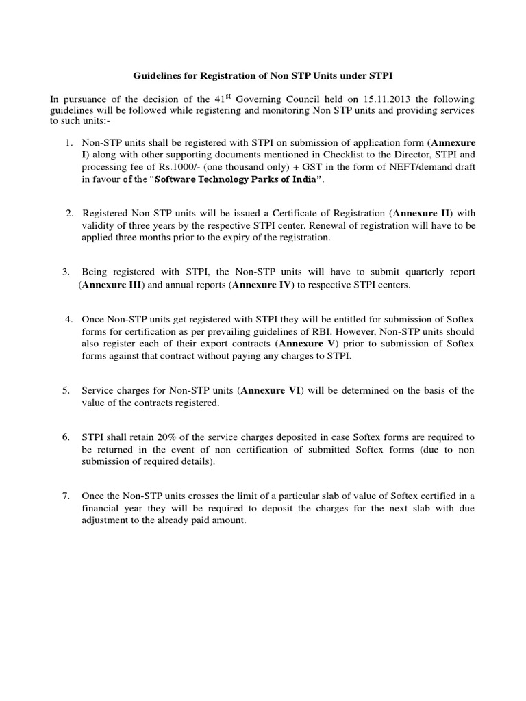 Non-STP Unit Registration Guidelines | PDF