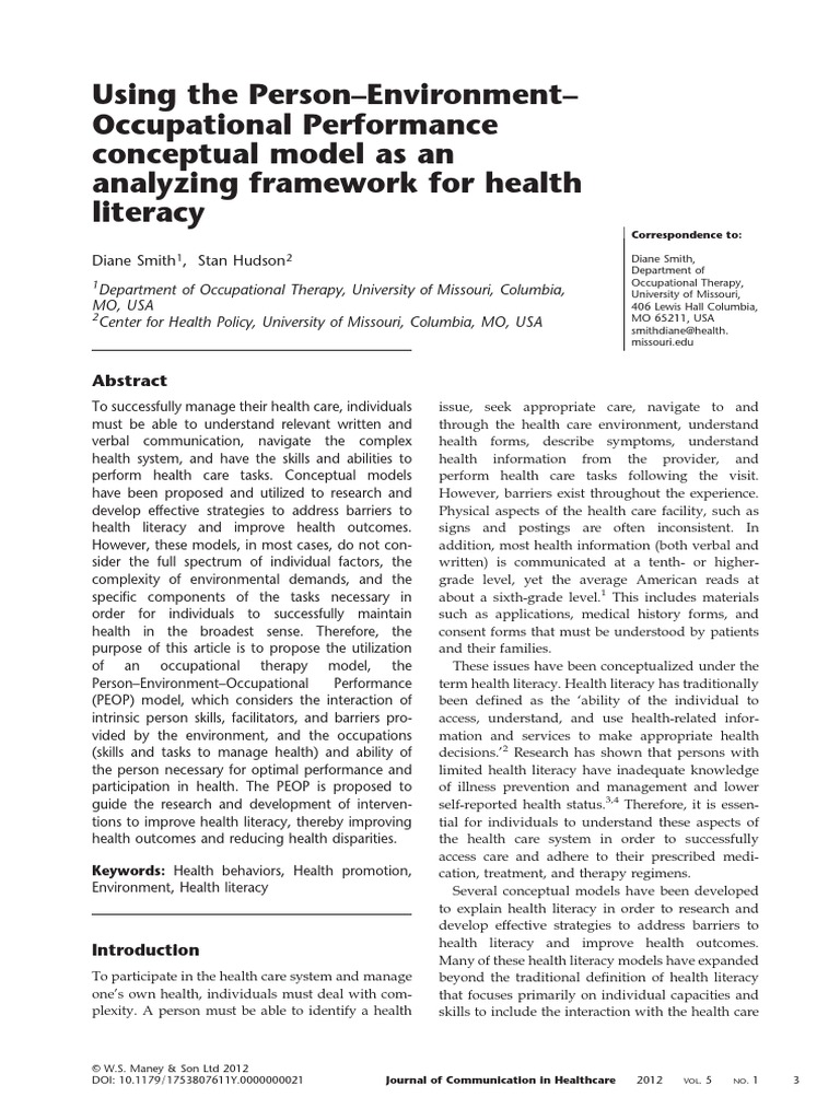 Using The Person Environment Occupational Performance Conceptual Model ...