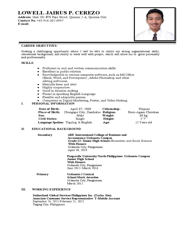 Lowell Jairus Cerezo-RESUME | PDF | Cognition