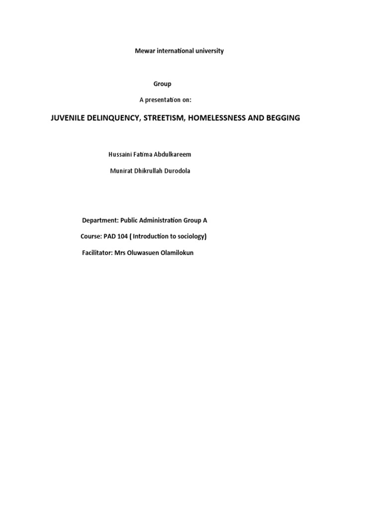 Juvenile Delinquency Streetism Homelessness | PDF | Juvenile ...