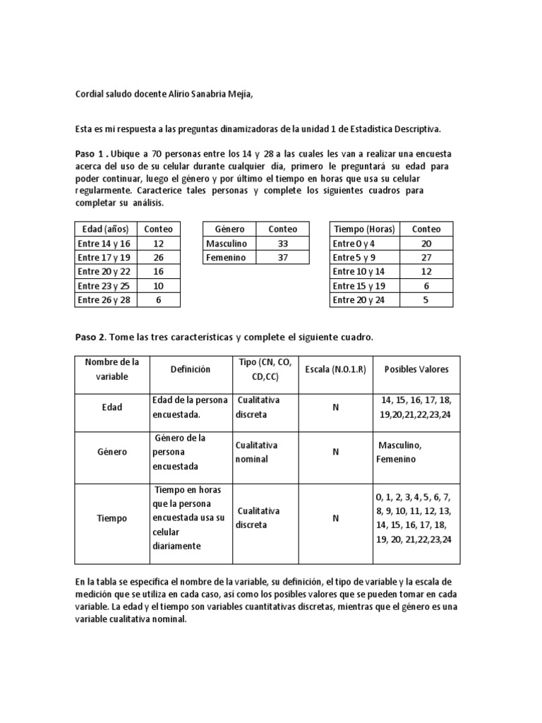 Respuesta Preguntas Dinamizadoras Unidad 1 - Estadistica Descriptiva | PDF | Histograma ...