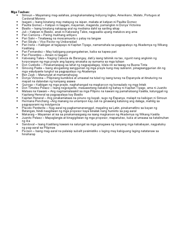 Mga Tauhan El Fili | PDF