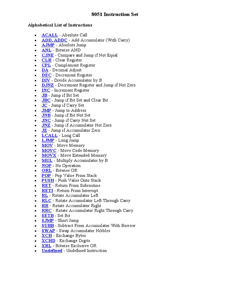 8051 Instruction Set Guide | PDF | Integrated Circuit | Office Equipment