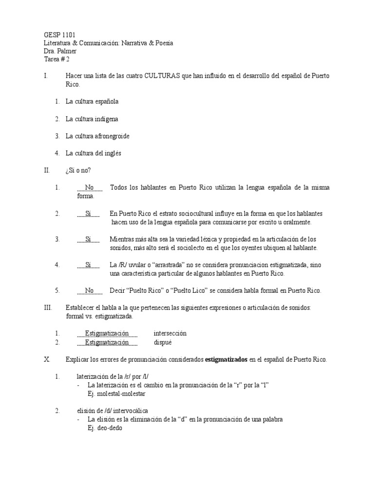 Tarea # 2R Espanol de Puerto Rico | PDF