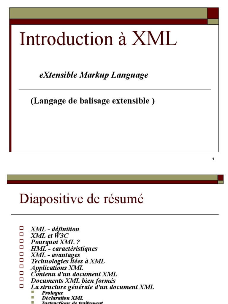 Introduction au langage XML et ses applications | PDF | XML | Langage de balisage