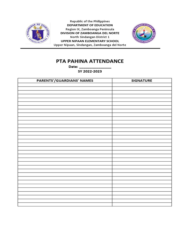 PTA Attendance Sheet | PDF