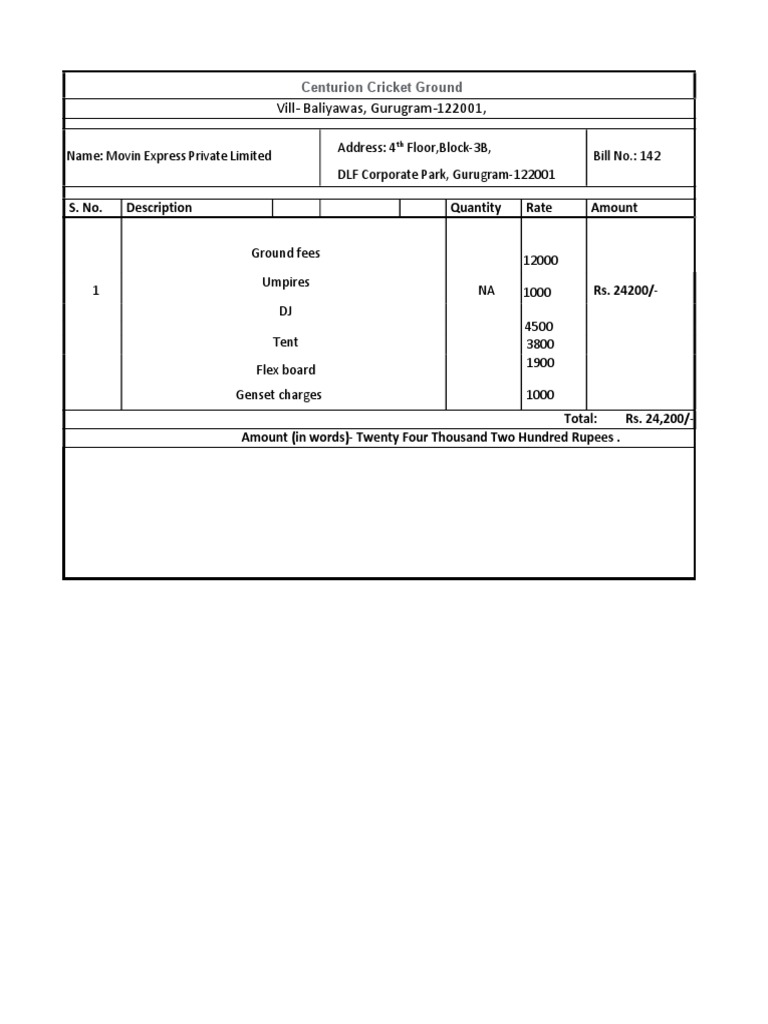Centurion Cricket Ground Invoice Summary | PDF