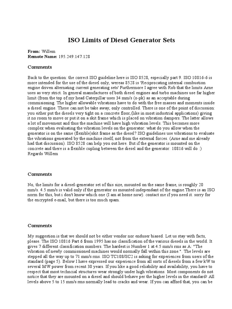 ISO Limits of Diesel Generator Sets | PDF | Diesel Engine | Engines