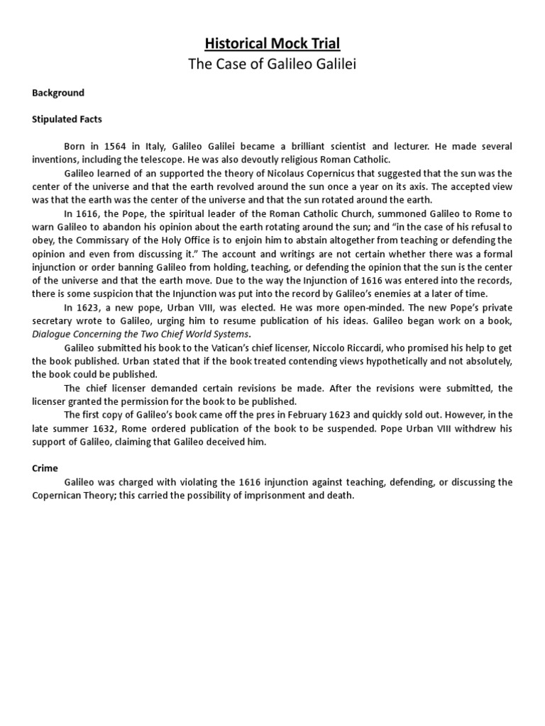 Mock Trial of Galileo | PDF | Galileo Galilei | Heliocentrism