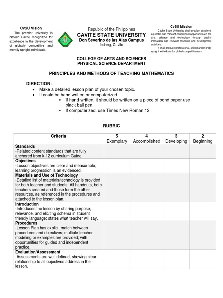 Rubrics Lp Pdf Teachers Lesson Plan