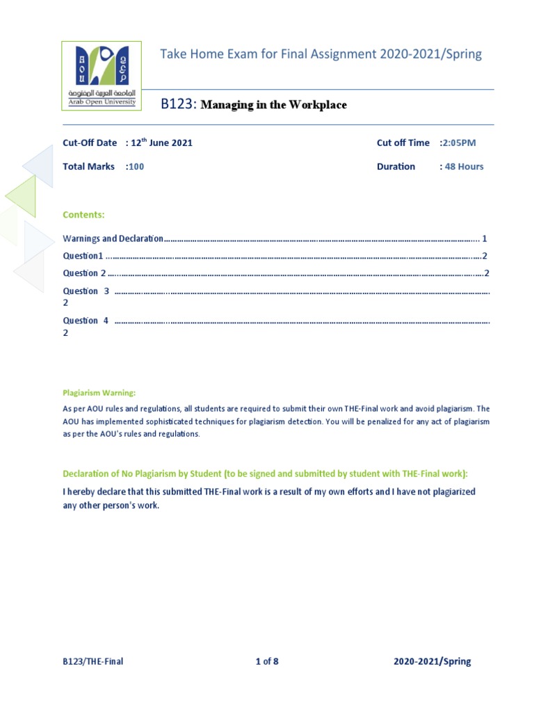 B123-FTHE-Spring 2020-2021 | PDF | Goal | Risk