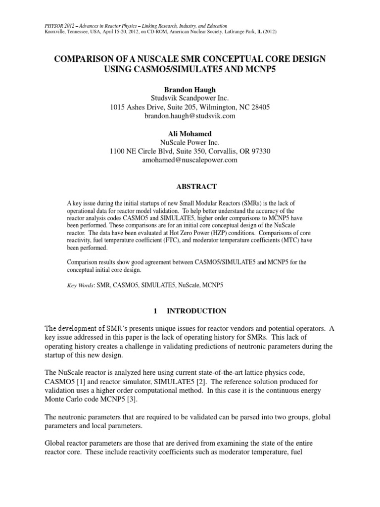 Comparison of A Nuscale SMR Conceptual Core Design Using ...