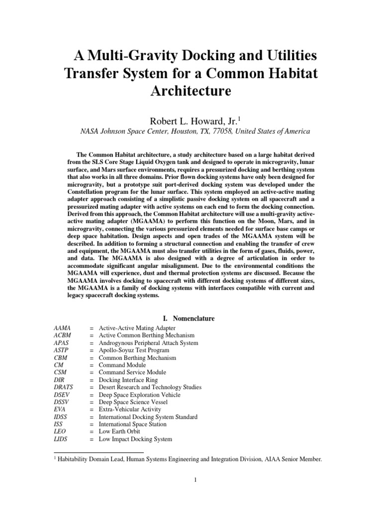A Multi-Gravity Docking and Utilities Transfer System For A Common Habitat Architecture | PDF ...