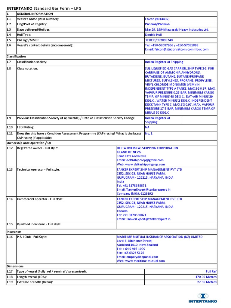 Falcon-Gas Form C | PDF | Tonnage | Propane