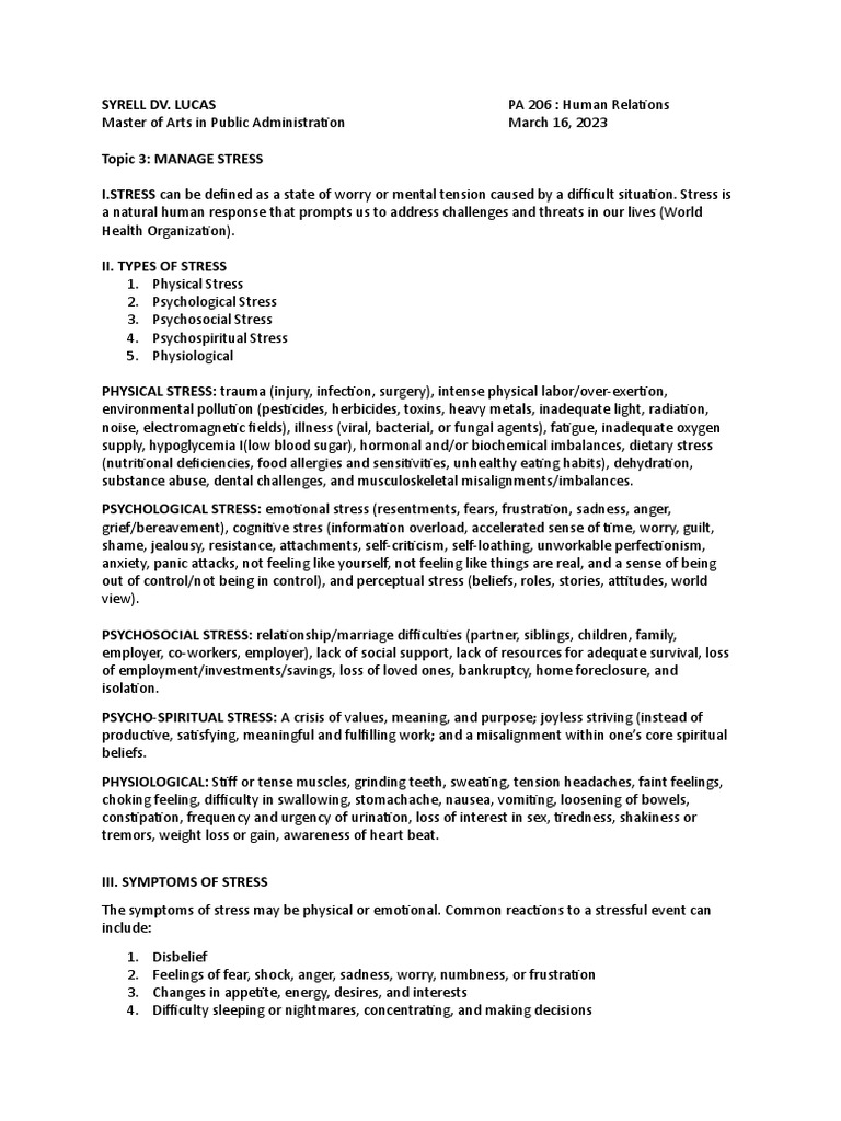 Topic 3&4 Manage Stress and Communicate Effectively | PDF ...