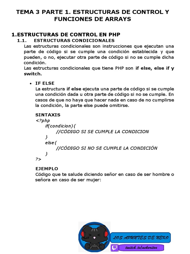 PHP Estructuras de Control y Arrays | PDF | Desarrollo de software | Datos de computadora