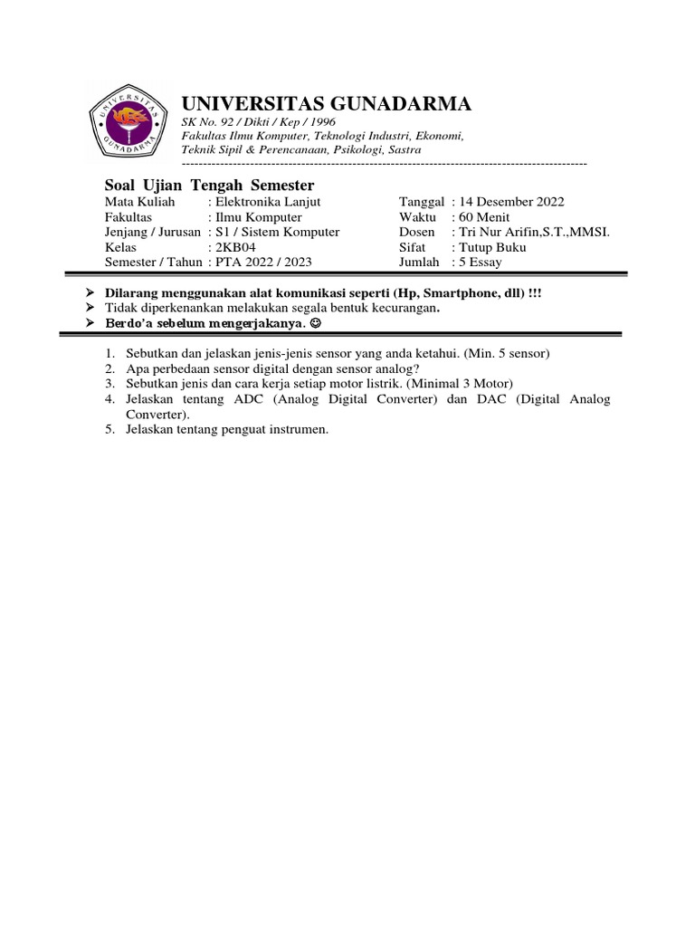 UTS - Elektronika Lanjut (SK) | PDF