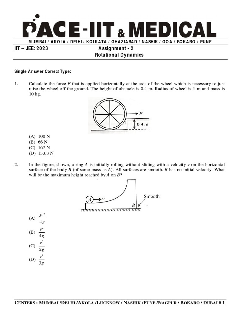 JEE Advanced 2016: Rotation Dynamics Quiz | PDF | Rotation Around A ...
