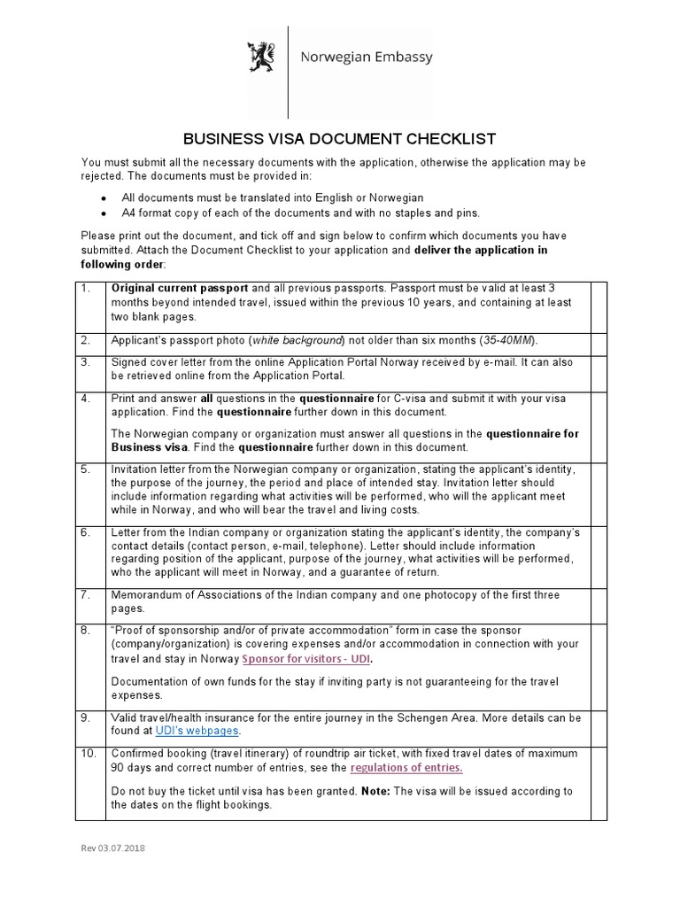 Business Visa Document Checklist March 2022 | PDF | Travel Visa