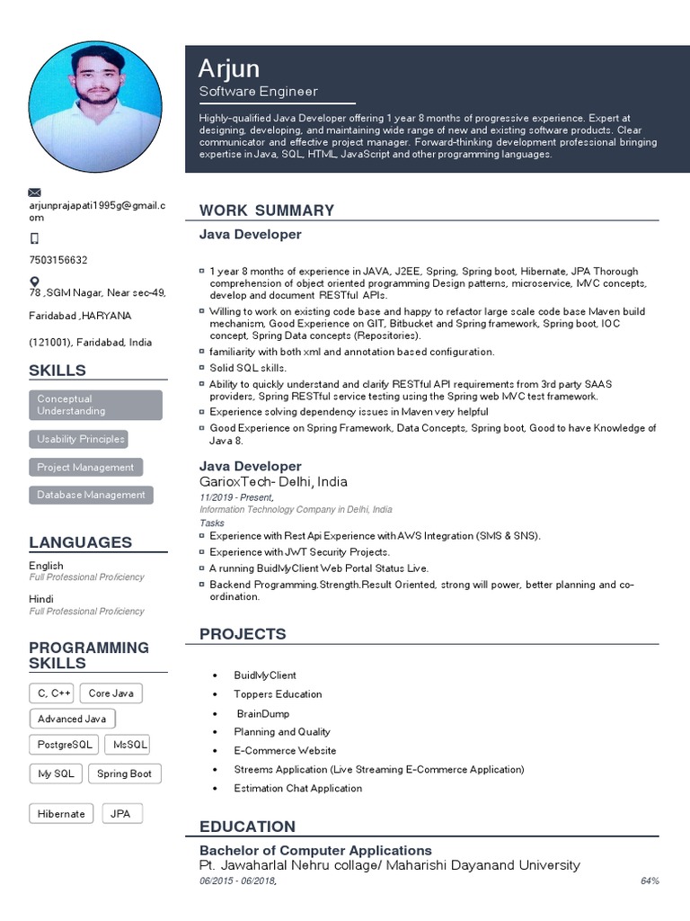 Arjun's Resume-1 | PDF | Spring Framework | Information Technology