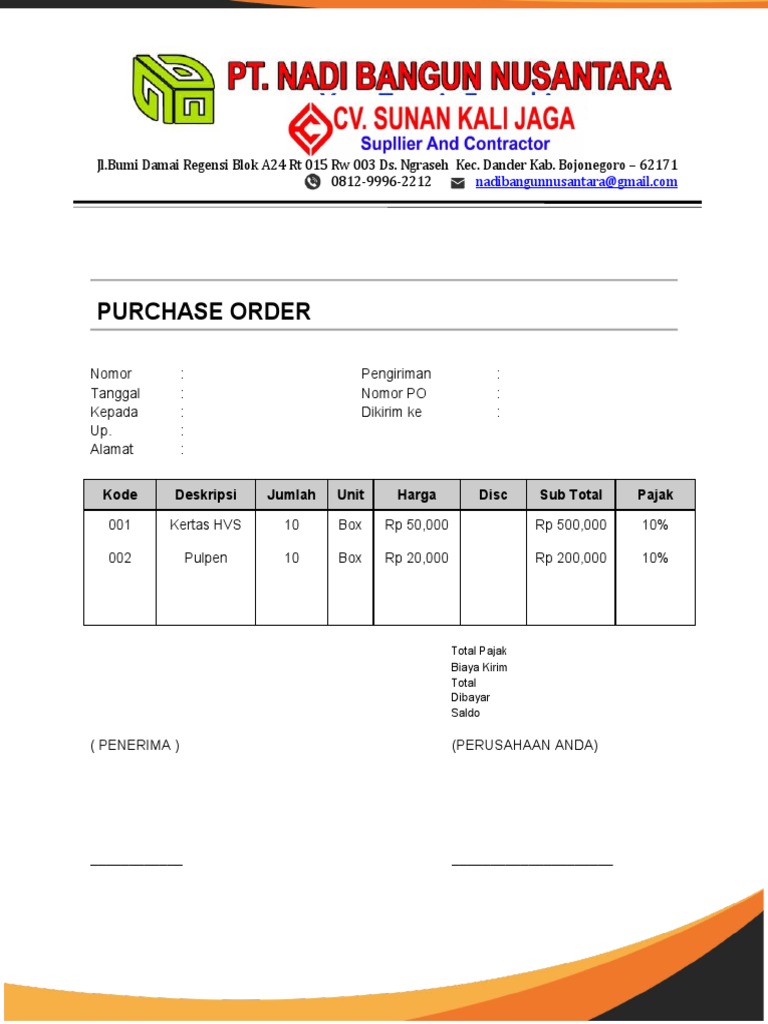 Contoh Purchase Order Perusahaan | PDF
