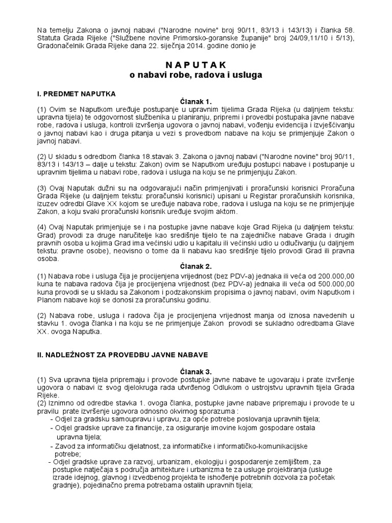 Naputak o Javnoj Nabavi 2014 | PDF