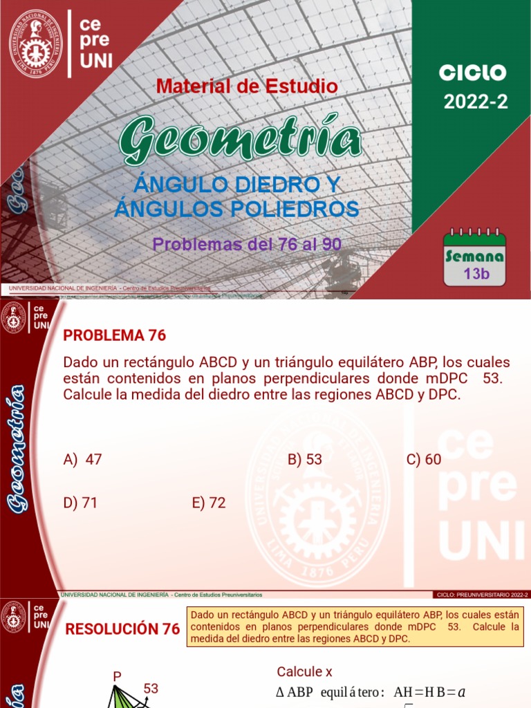 Pre 76-90 Ángulo Diedro y Ángulos Poliedros Semana 13b Resolución | PDF ...