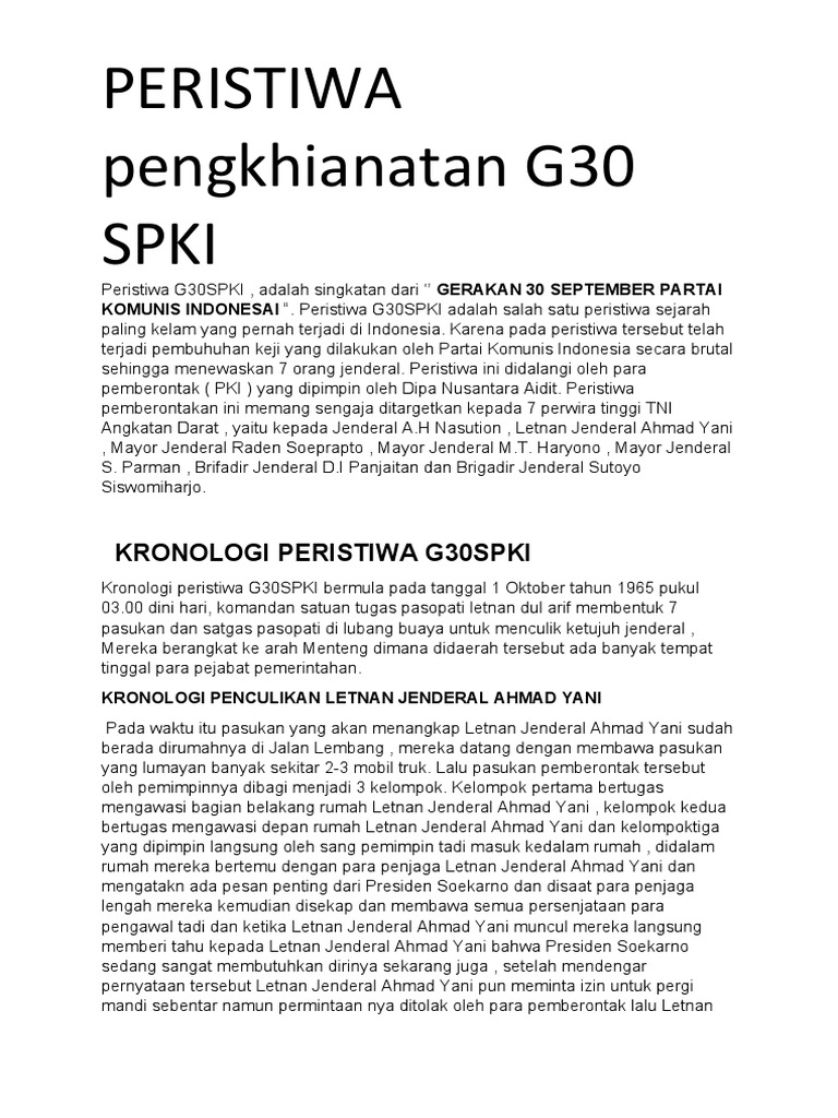 Pengkhianatan G30S PKI: Kronologi Pembunuhan Jenderal | PDF