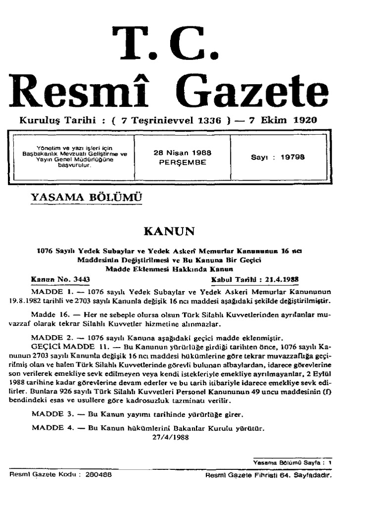 Resmî Gazete: Kuruluş Tarihi: (7 Teşrinievvel 1336) - 7 Ekim 1920 | PDF