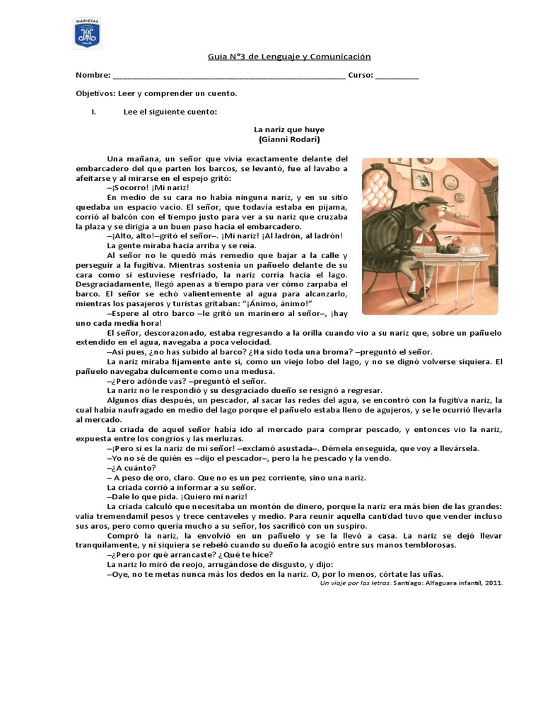 Guía #3 de Lenguaje y Comunicación 6tos La Nariz Que Huye | PDF