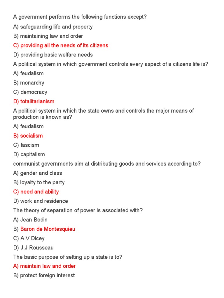 Government Questions For ss1 | PDF | Democracy | Political Ideologies