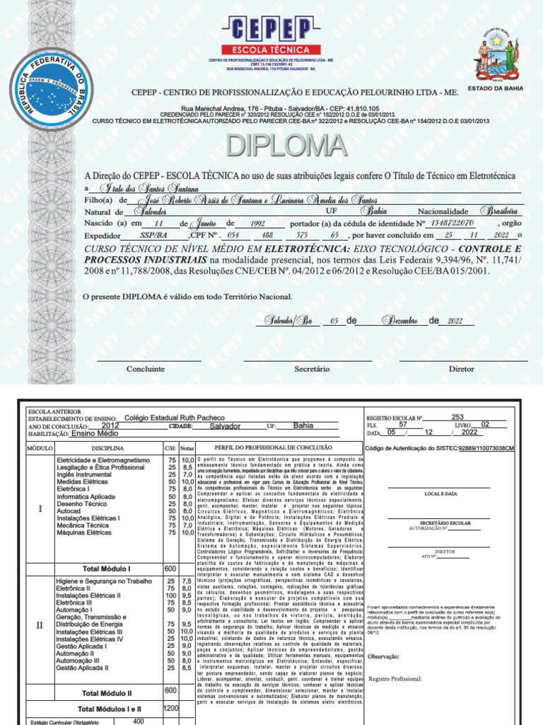 Diploma ELETROTÉCNICA ITALO | PDF | Eletrônicos | Engenharia Elétrica