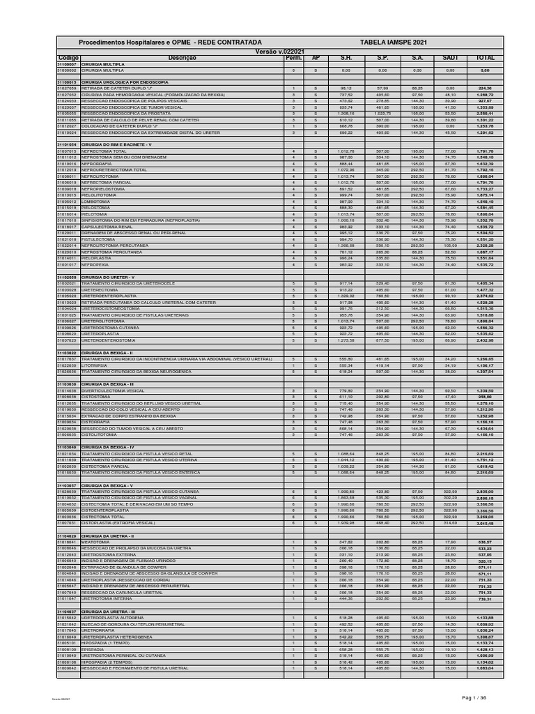 Tabela IAMSPE 2021 Procedimentos Hospitalares e OPME v.022021 | PDF | Vena | Ventrículo (corazón)